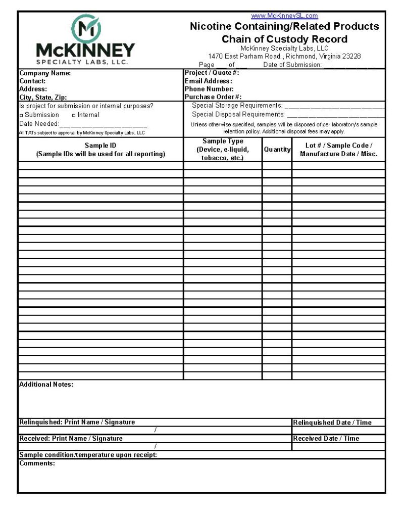 Chain of Custody (COC) - McKinney Specialty Labs, LLC